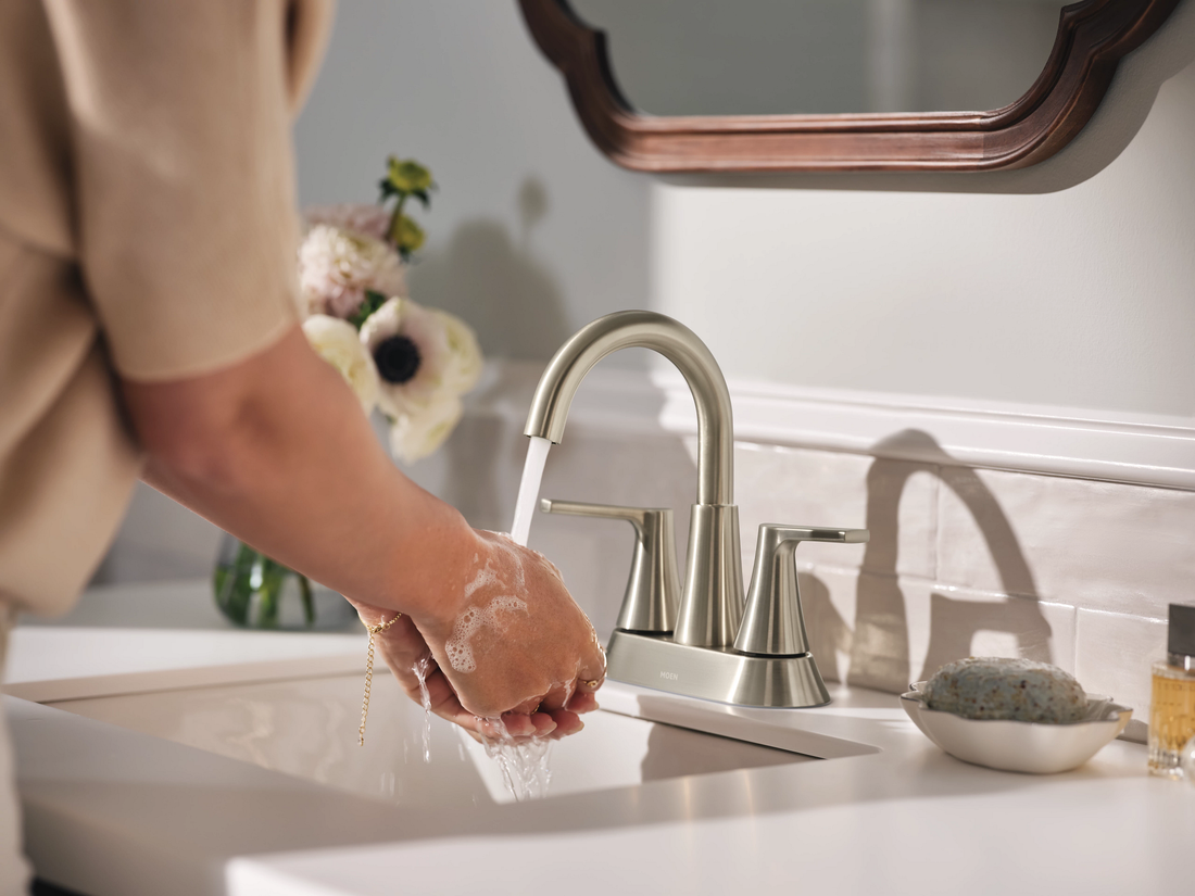 Jase Chrome two-handle high arc bathroom faucet – Moen